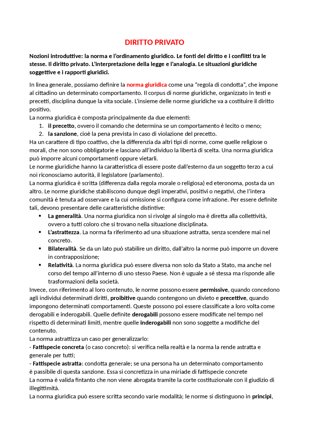 Diritto privato e le sue implicazioni | Appunti di Diritto Privato | Docsity