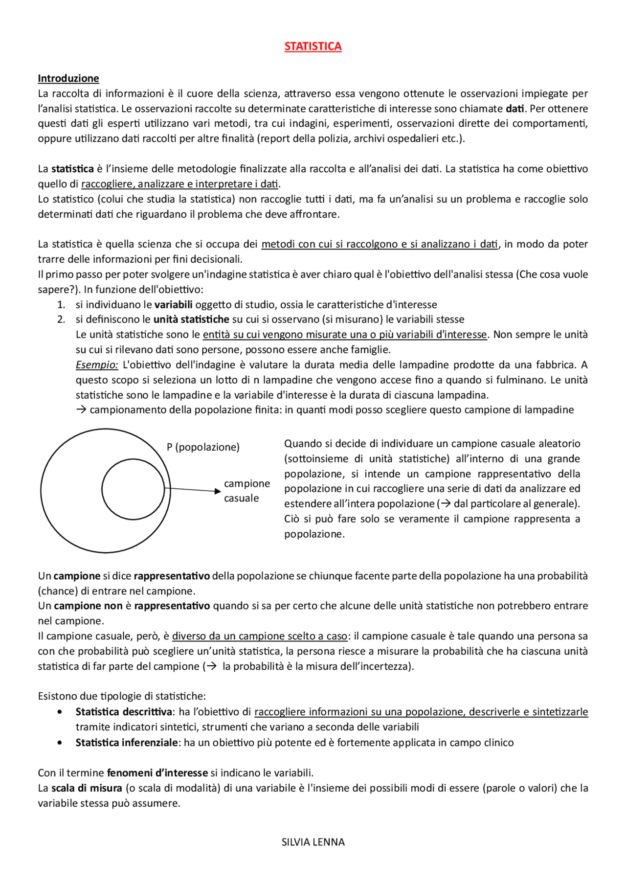Appunti Statistica Sie Prof Tommasi Appunti Di Statistica Docsity