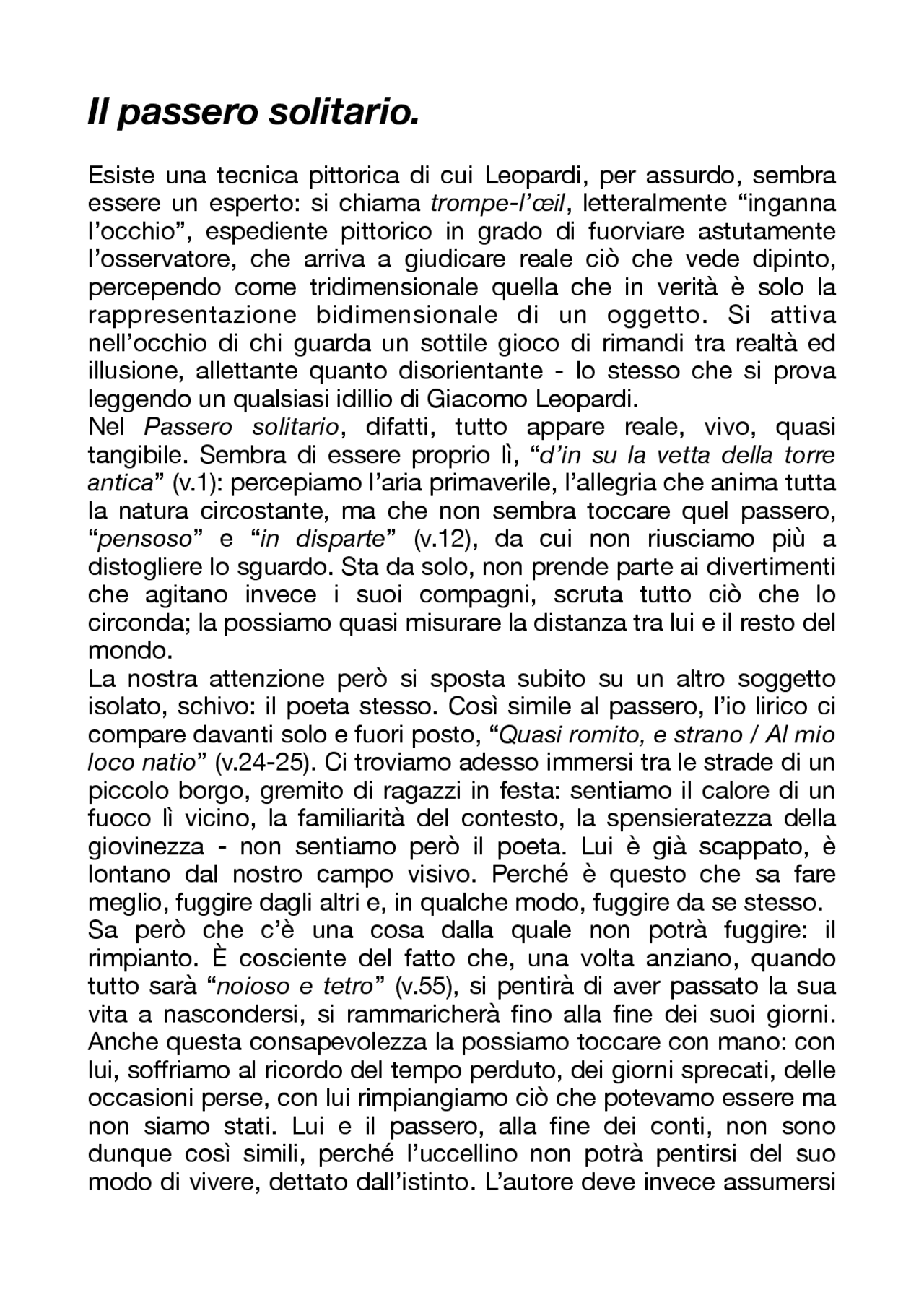 Analisi "Il passero solitario" | Appunti di Italiano | Docsity
