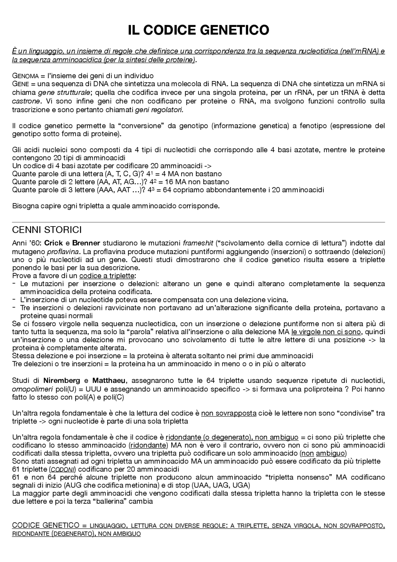 Il codice genetico e la traduzione | Appunti di Citologia | Docsity