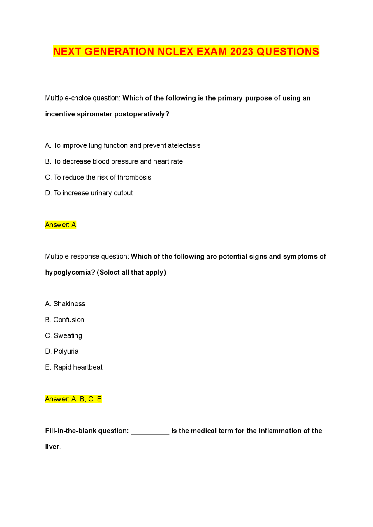 NEXT GENERATION NCLEX QUESTIONS AND ANSWERS 2023 | Exams Nursing | Docsity