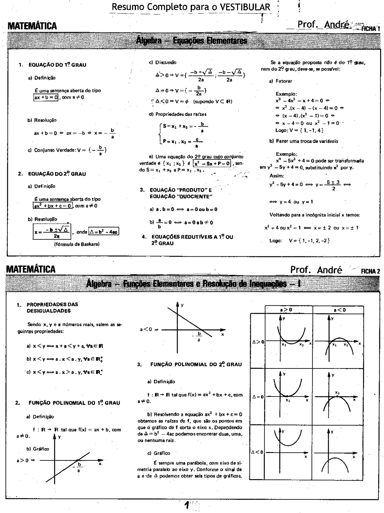 Fórmulas matemáticas | Resumos Matemática | Docsity