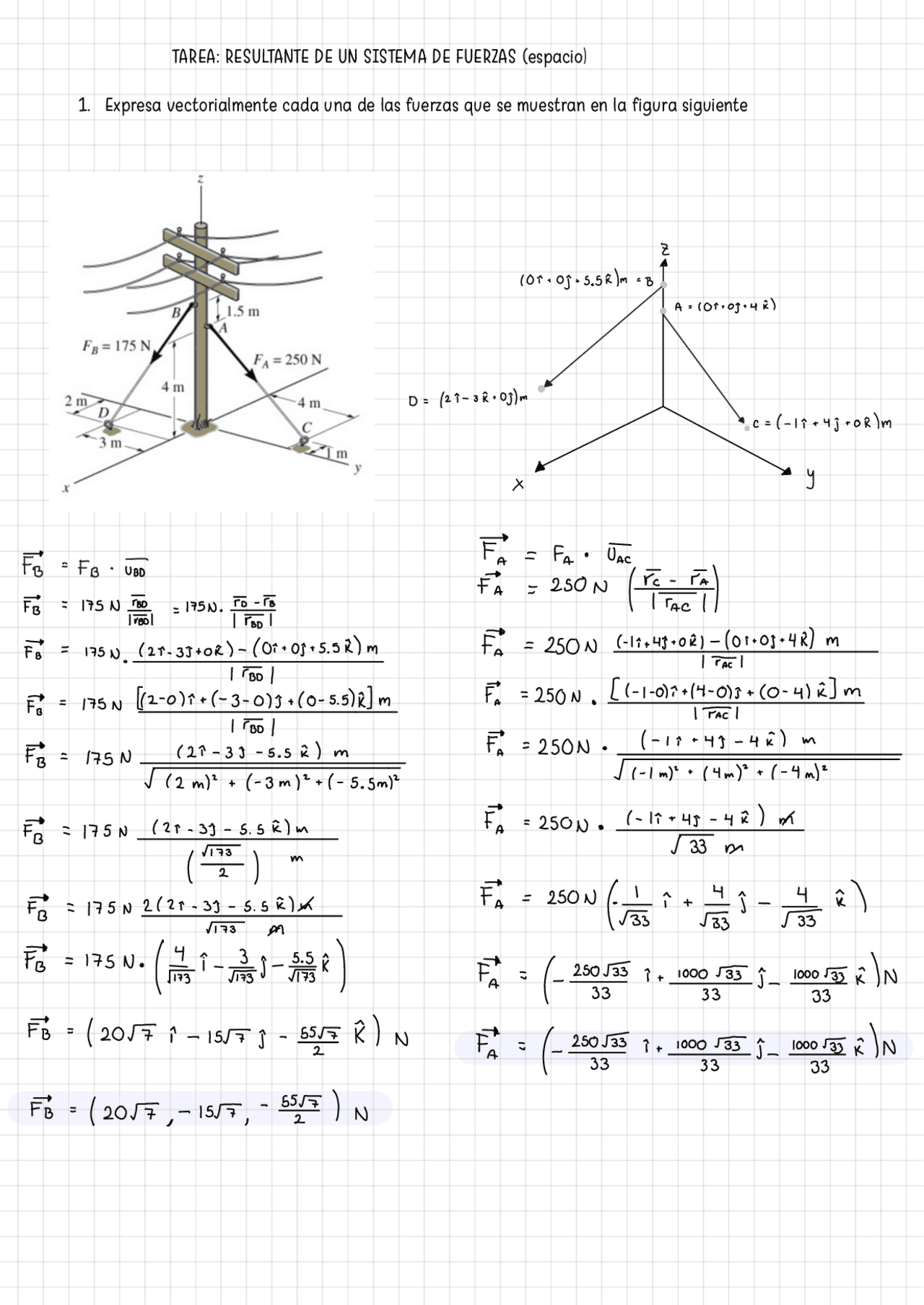Resultante de un sistema de fuerzas | Ejercicios de Estática | Docsity