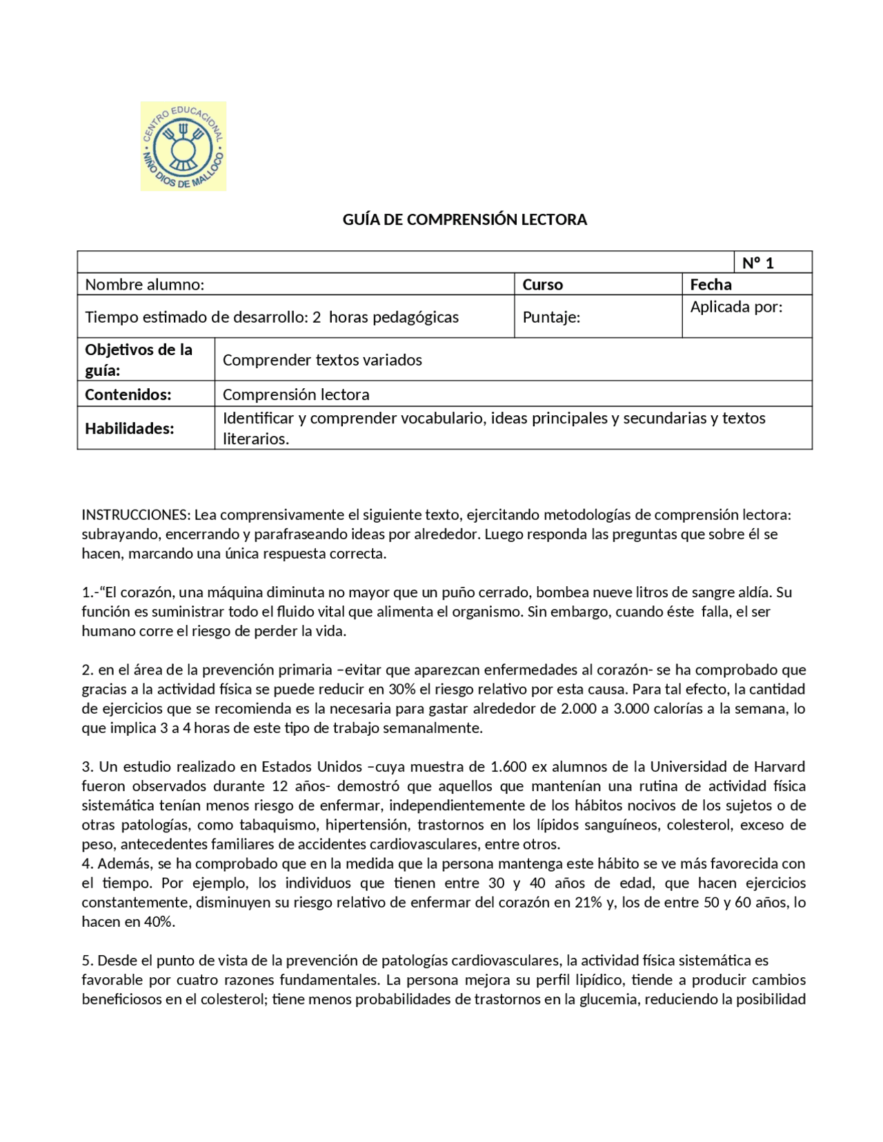 Guia De ComprensiÓn Lectora Ejercicios De Lengua Y Literatura Docsity