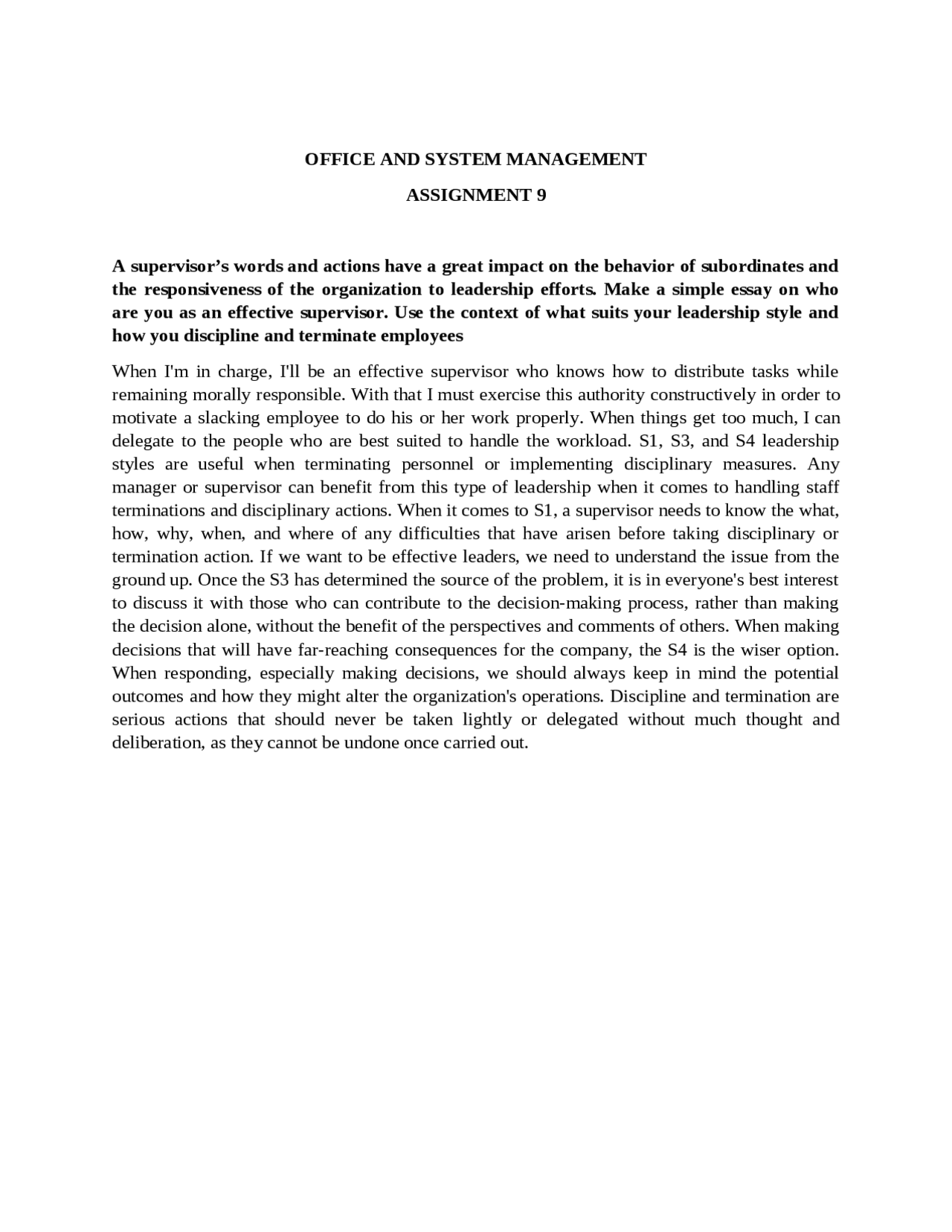 Office And System Management Assignments Managerial Economics Docsity