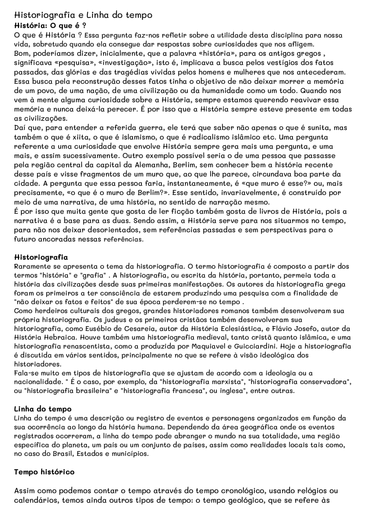 Historiografia e Linha do tempo | Esquemas História | Docsity