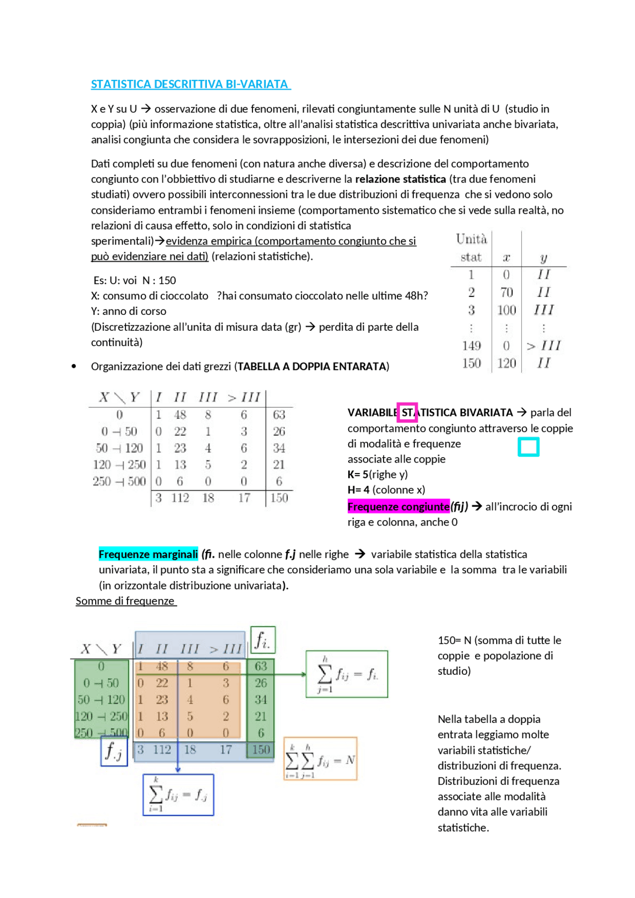 Statistica descrittiva bivariata | Appunti di Statistica | Docsity