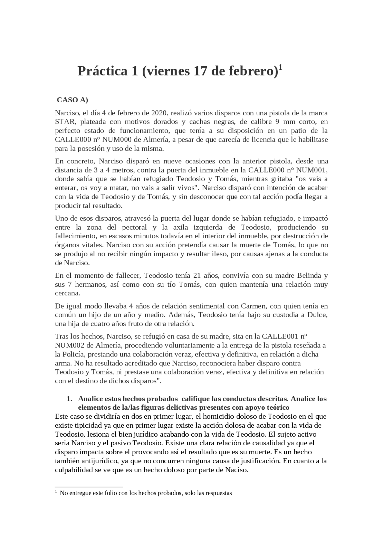 Practica 1 Derecho Penal Especial Ejercicios De Derecho Penal Docsity