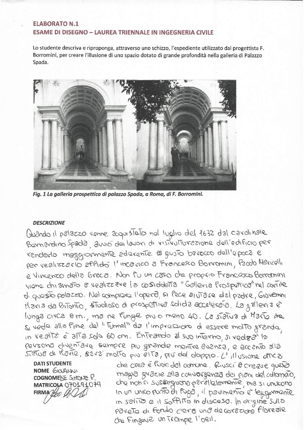 Elaborato 1 esame disegno | Esercizi di Disegno | Docsity