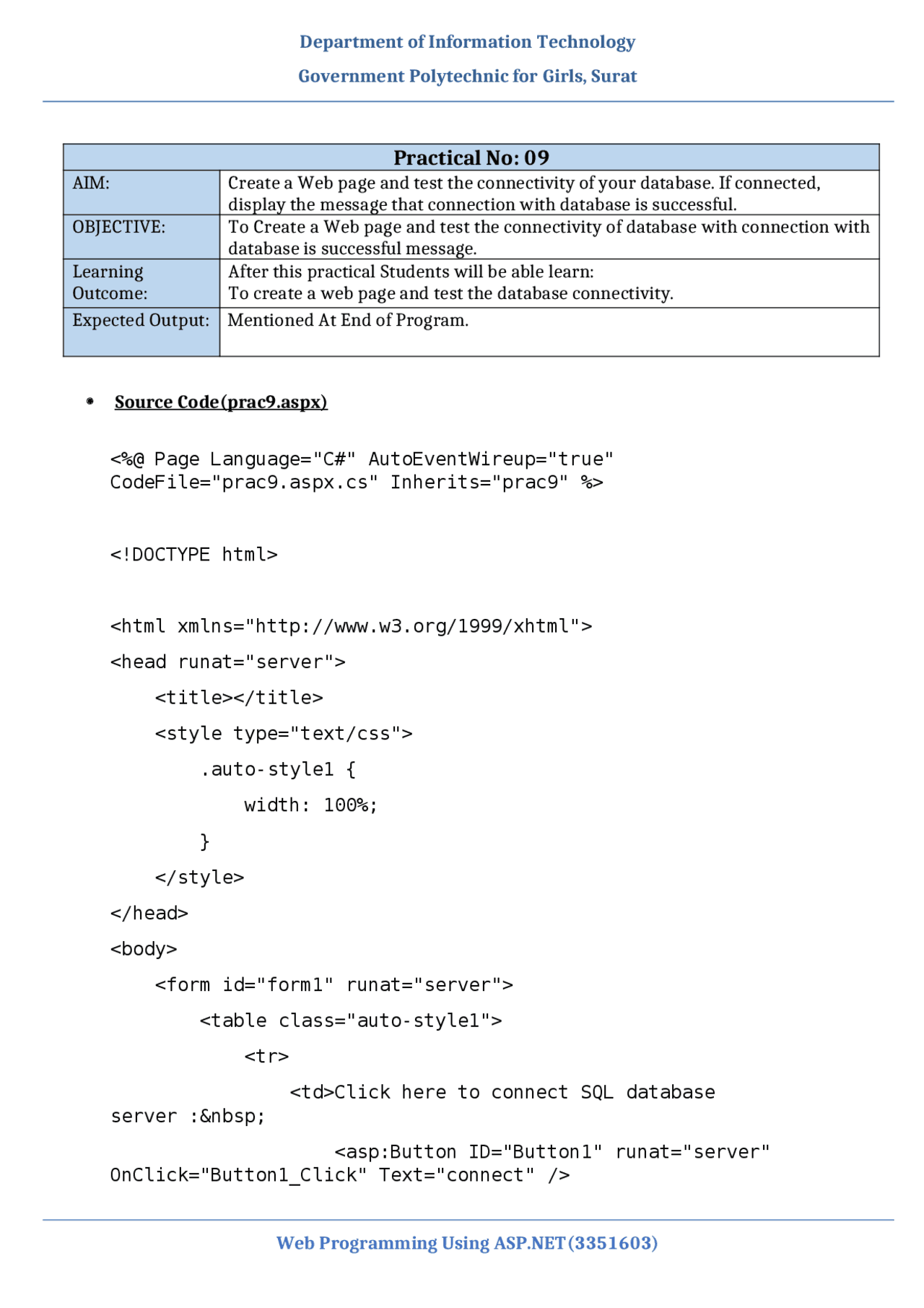 Database Connectivity in ASP.NET: A Practical Guide | Assignments Computer science | Docsity