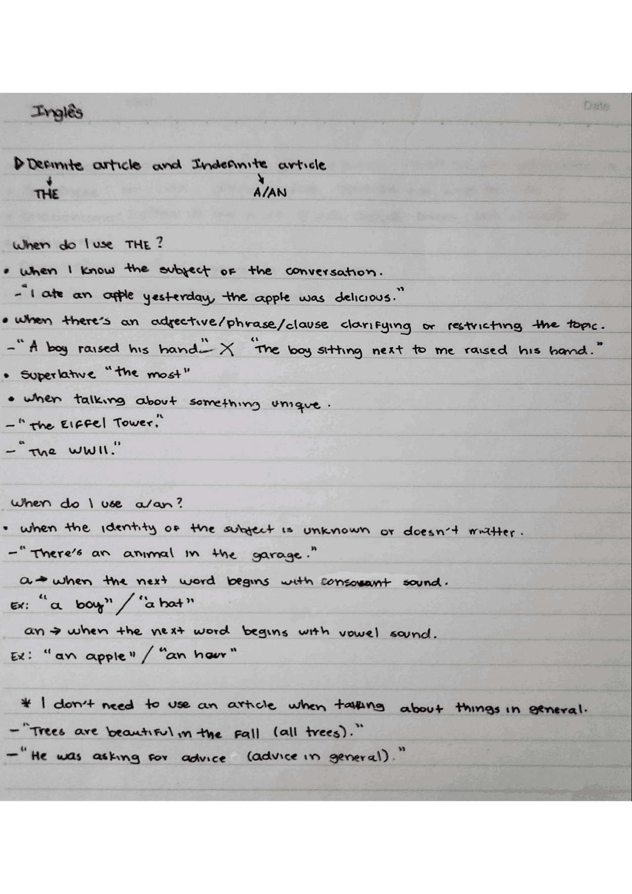 ENGLISH - ARTICLES (definite and indefinite) | Study notes English ...