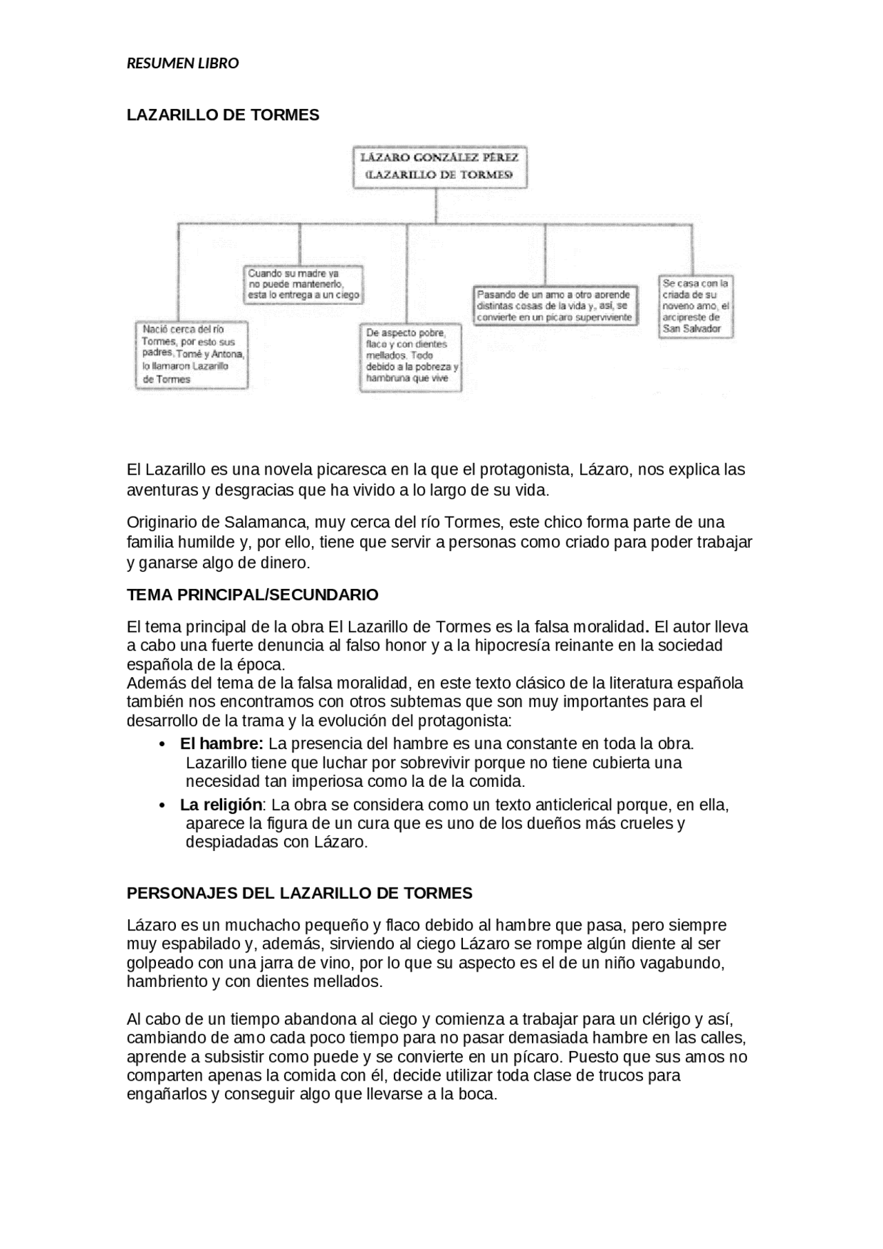 resumen lazarillo de tormes | Esquemas y mapas conceptuales de Lengua y ...