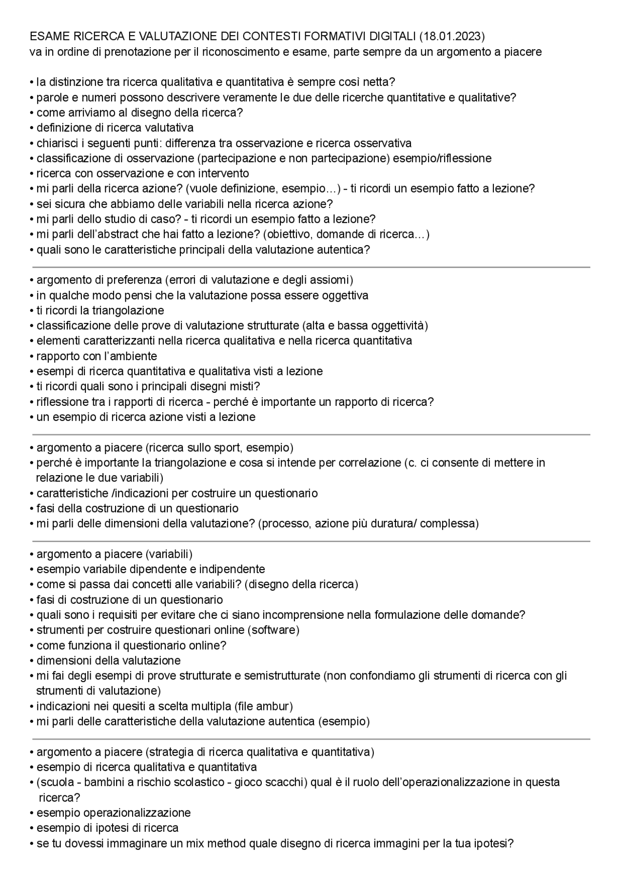 Domande esame orale - ricerca e valutazione dei contesti formativi ...