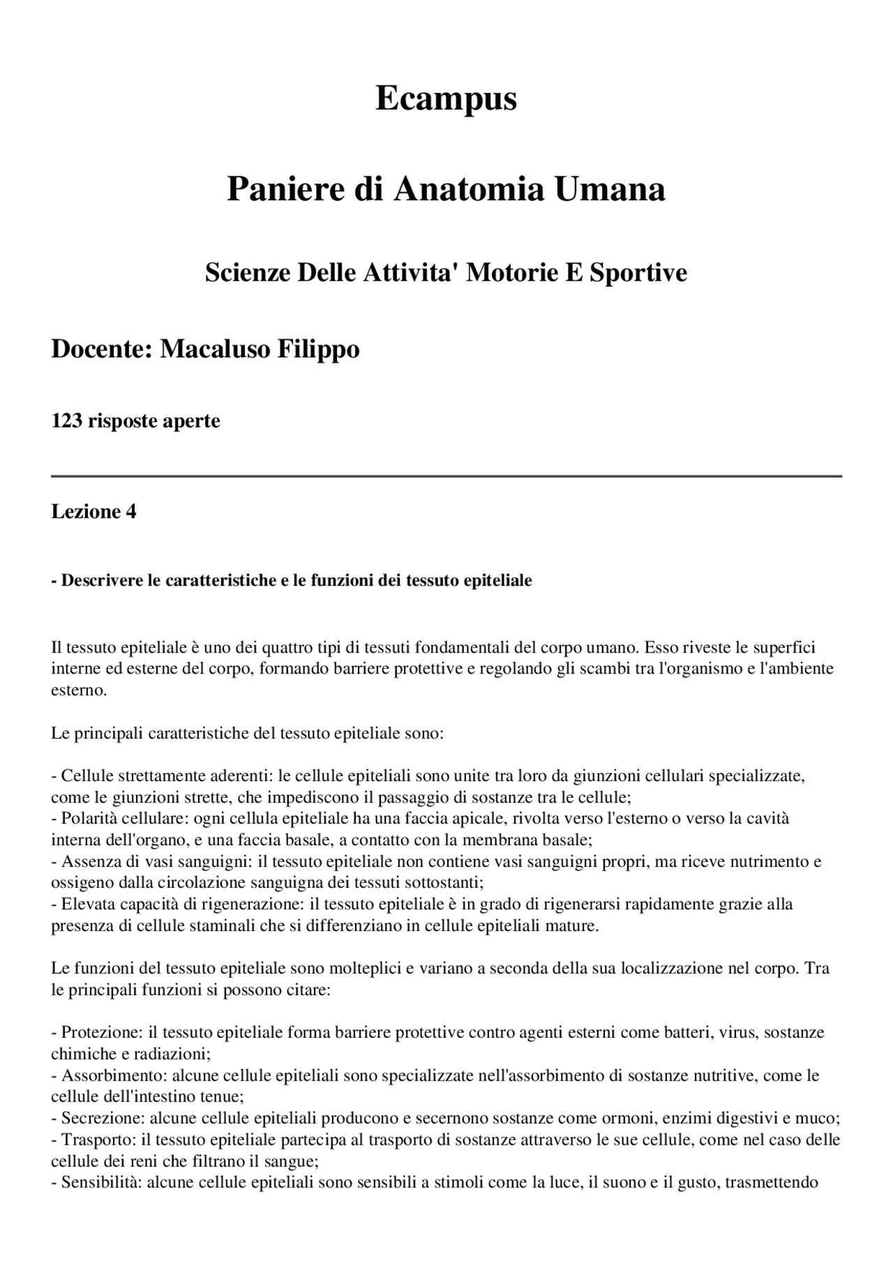 Anatomia Umana 123 Domande Aperte Con Risposta Panieri Di Anatomia