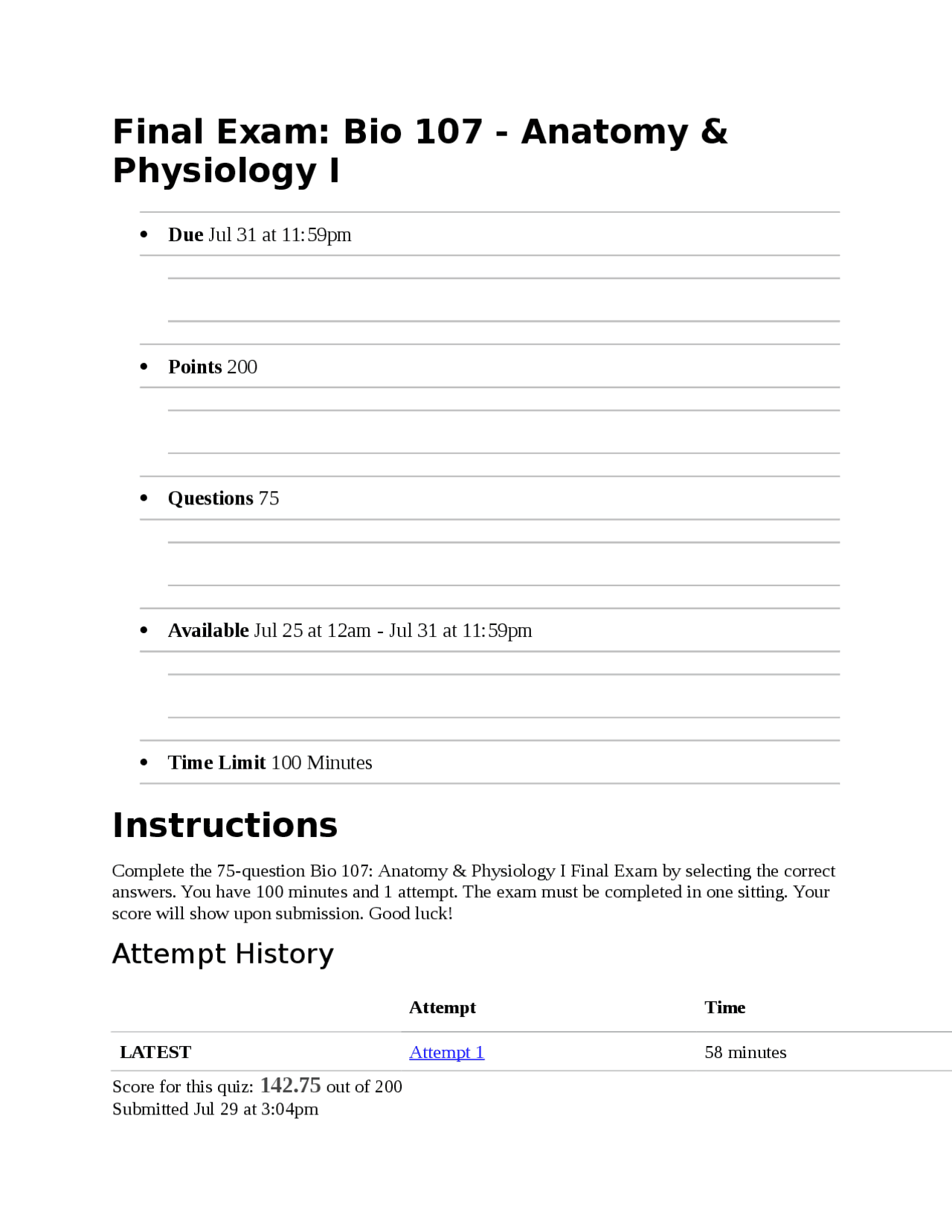 BIOS 251 Anatomy And Physiology 1 Final Exam Study Guide BIOS 107 ...