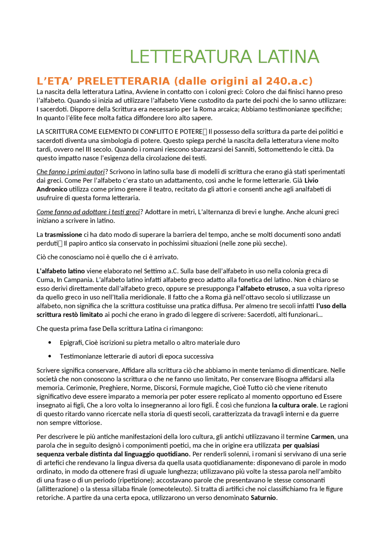 Riassunto libro di letteratura latina | Appunti di Letteratura latina | Docsity