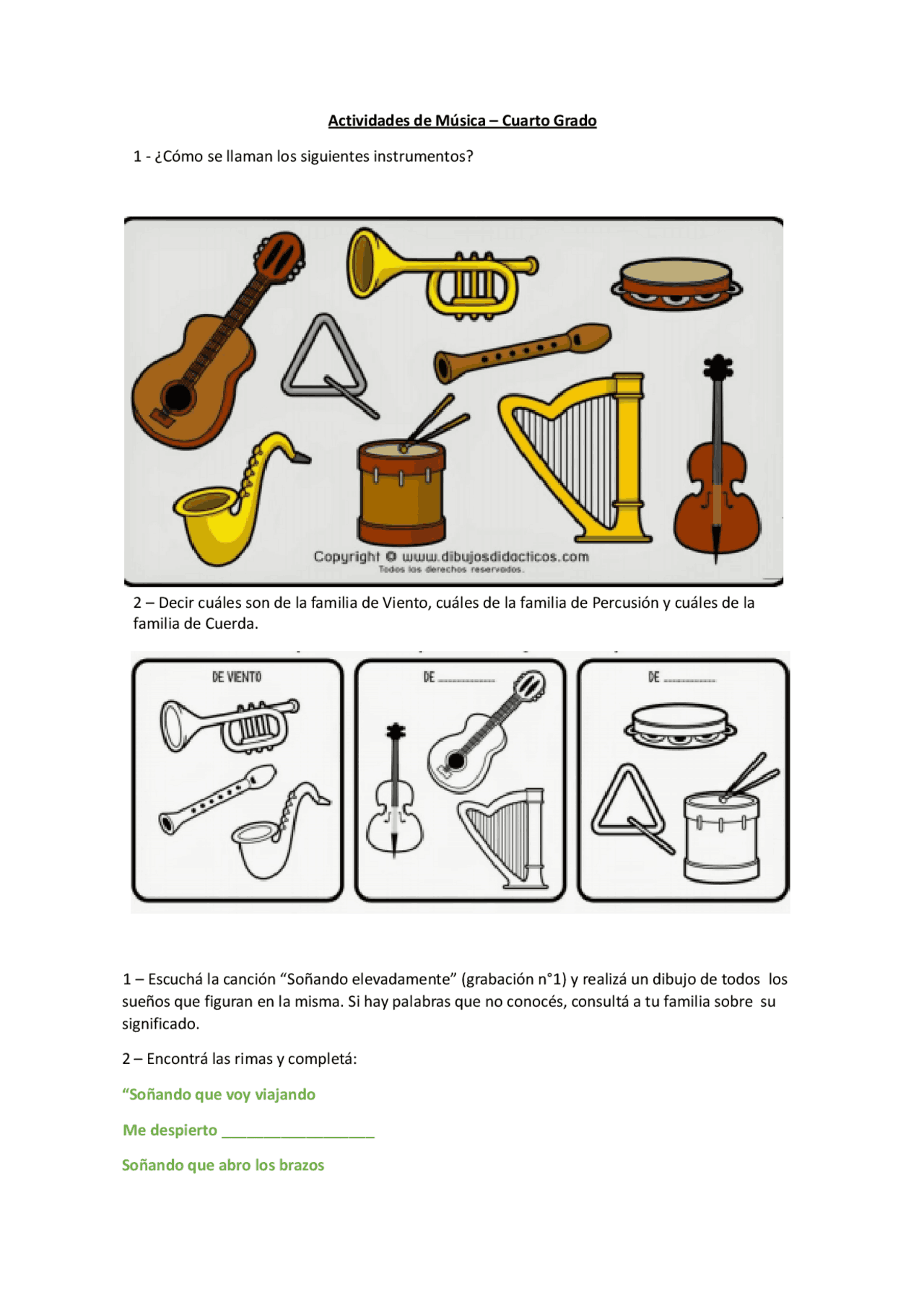 Tareas de música primaria | Ejercicios de Música | Docsity