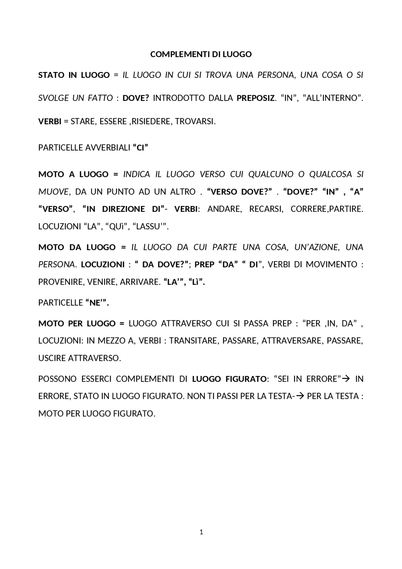 Complementi di luogo | Appunti di Italiano | Docsity