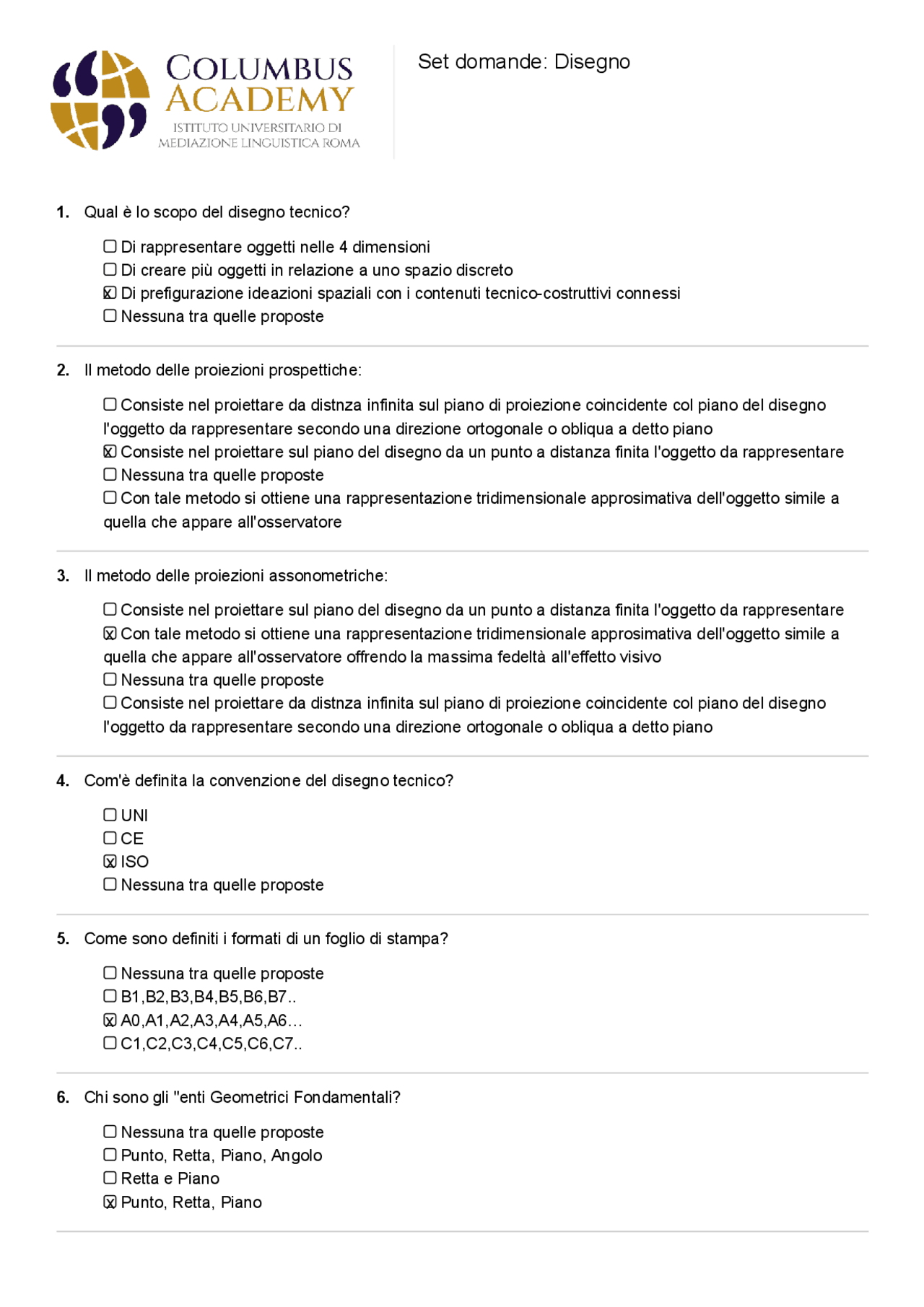 Disegno Columbus Academy | Panieri di Disegno | Docsity