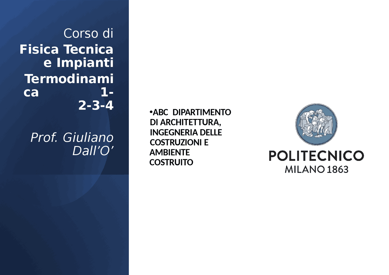 Fisica Tecnica e Impianti: Termodinamica - Esercizi e Quiz - Prof. Dall ...