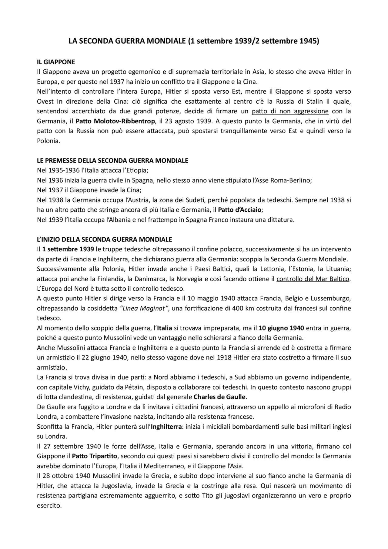 Appunti Sulla Seconda Guerra Mondiale Appunti Di Storia Docsity
