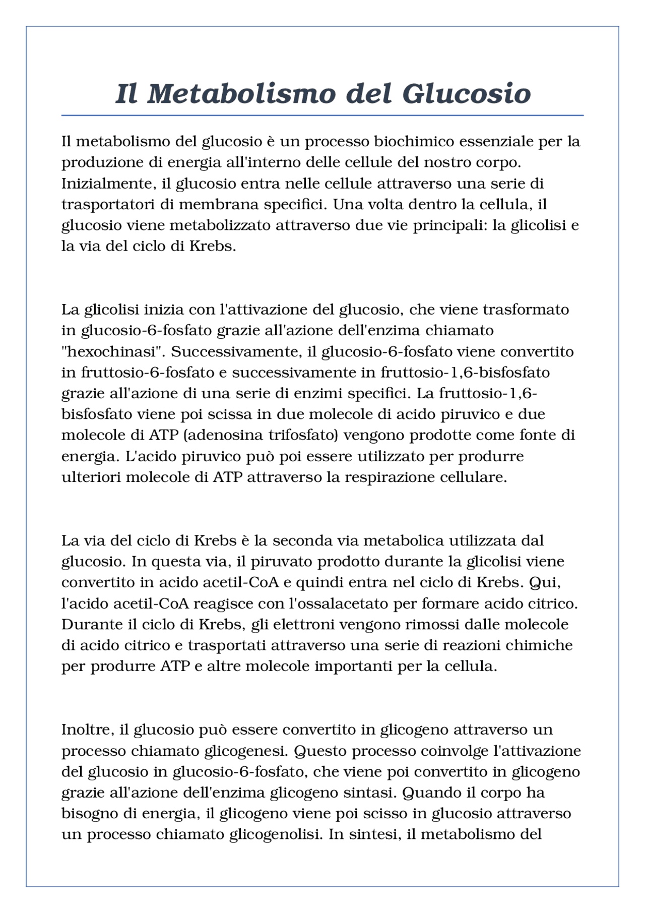 Il Metabolismo del Glucosio - Caratteri e Funzioni | Sintesi del corso ...