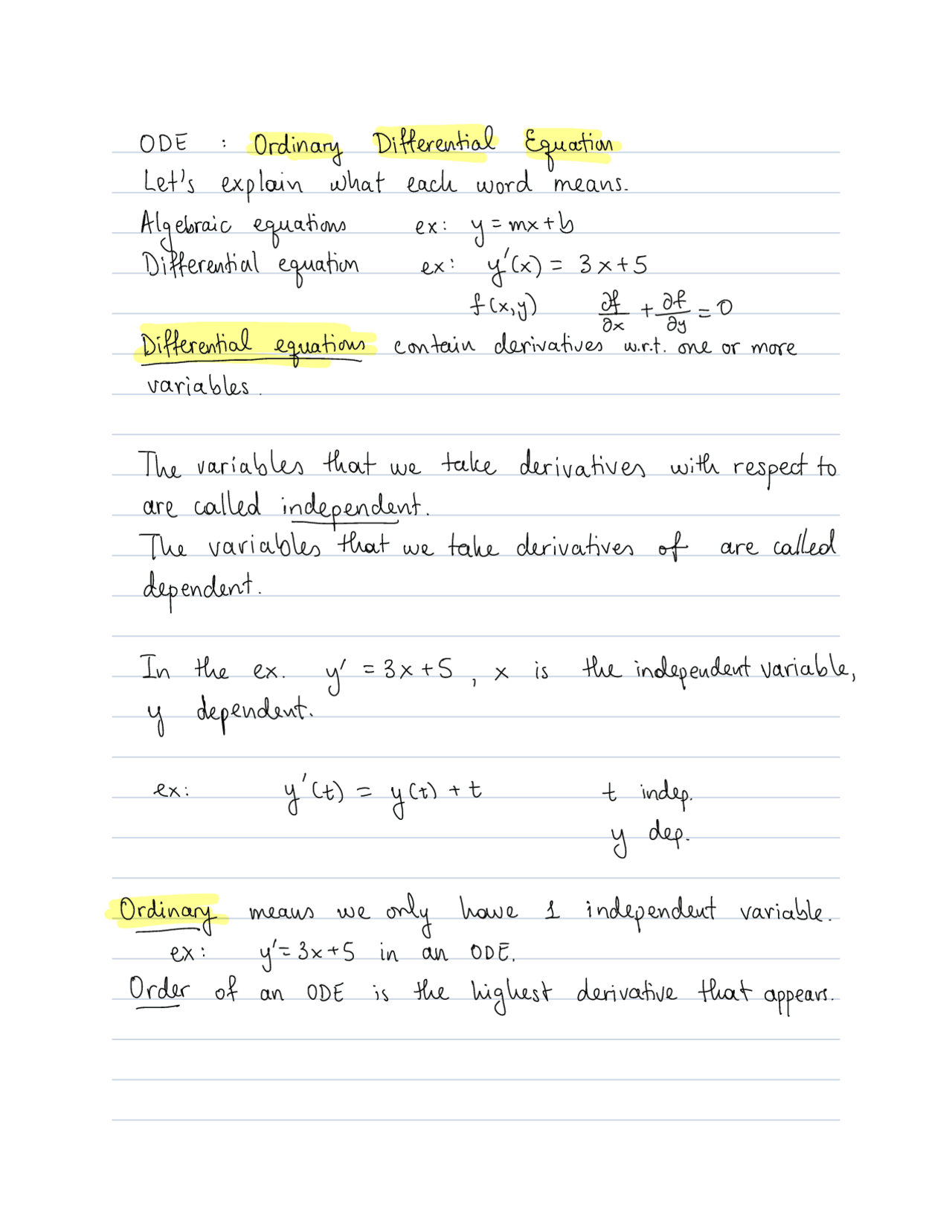 Differential Equations Lecture 1 Lecture Notes Differential Equations