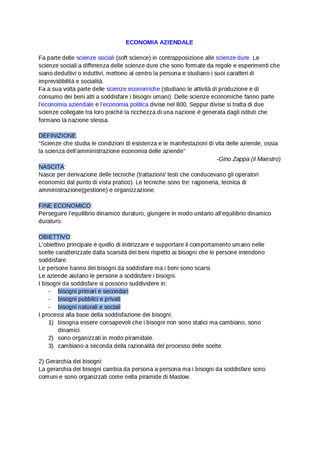 Economia aziendale lez 1 e 2 | Schemi e mappe concettuali di Economia Aziendale | Docsity