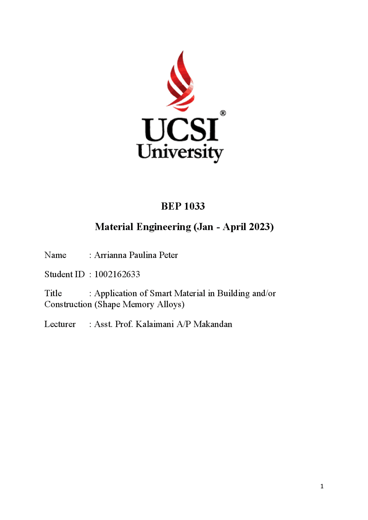 Shape Memory Alloys Smart Material Essays University Material