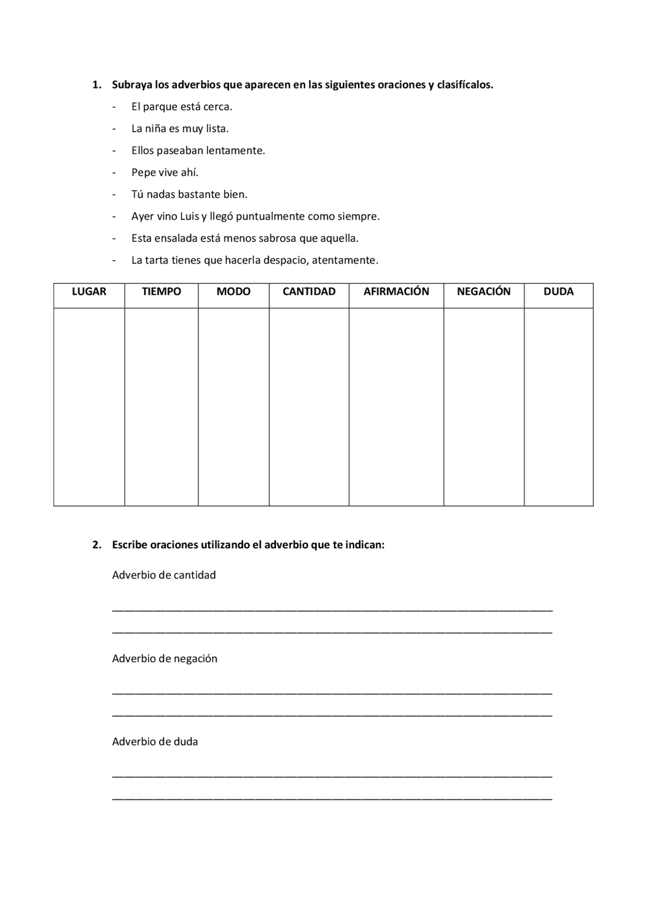 Adverbios, preposiciones y conjunciones 5º primaria. | Ejercicios de ...