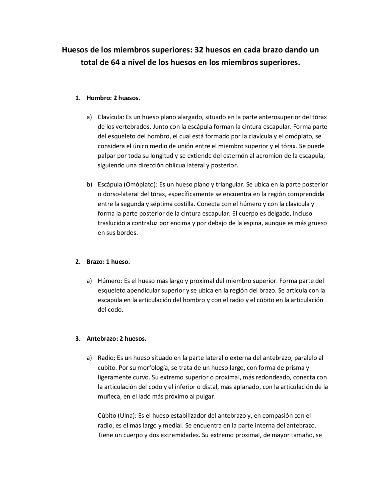 Huesos De Los Miembros Superiores Apuntes De Anatomía Docsity