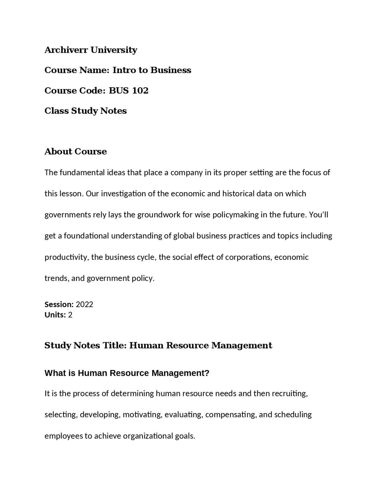 Intro to business study notes | Study notes Business Economics | Docsity