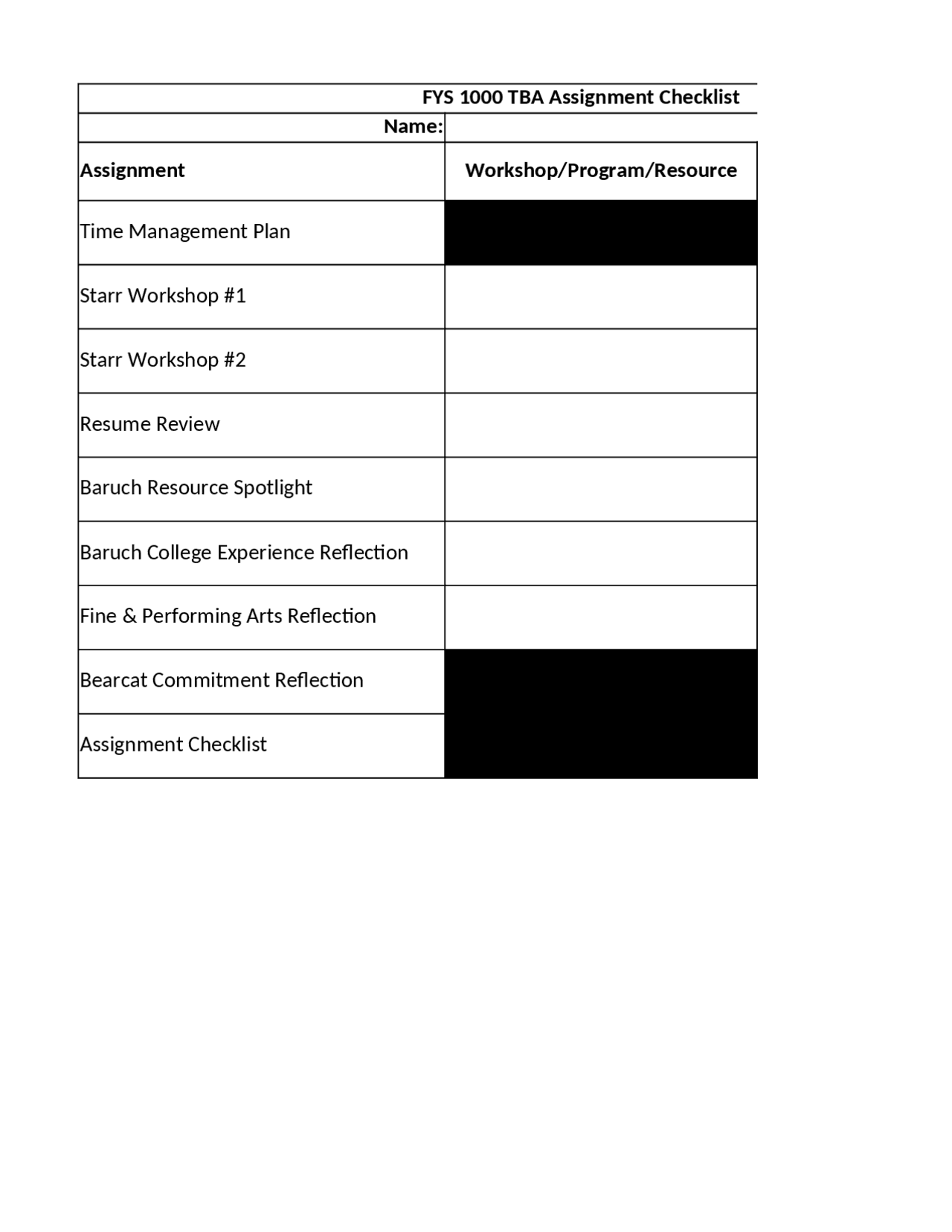 First-Year Seminar (FYS 1000) Assignment Checklist | Exercises ...
