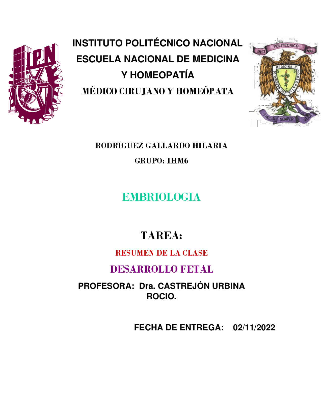 Desarrollo Fetal Embrionario Apuntes De Embriología Docsity