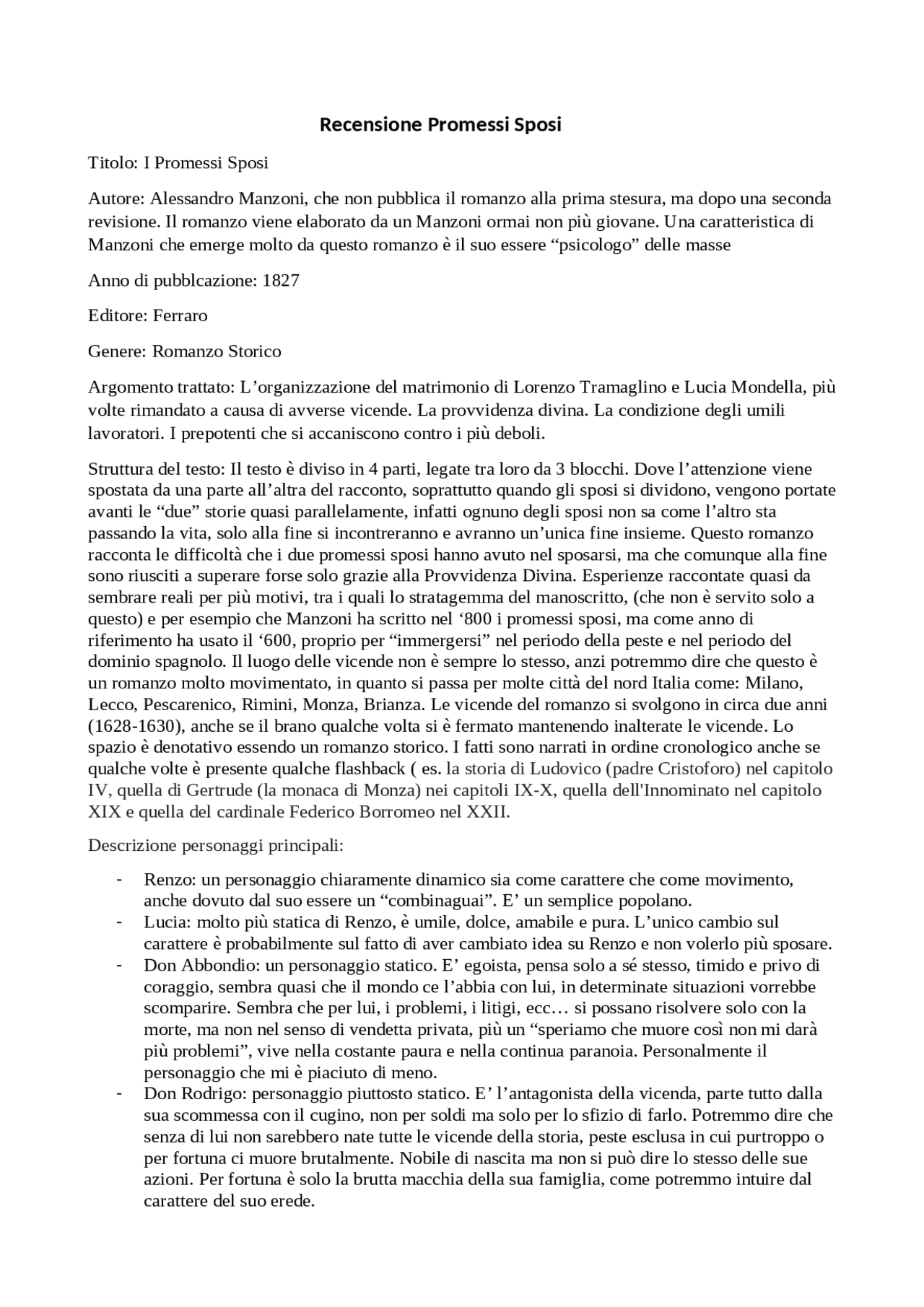 Recensione de "I promessi sposi" di Alessandro Manzoni | Esercizi di ...