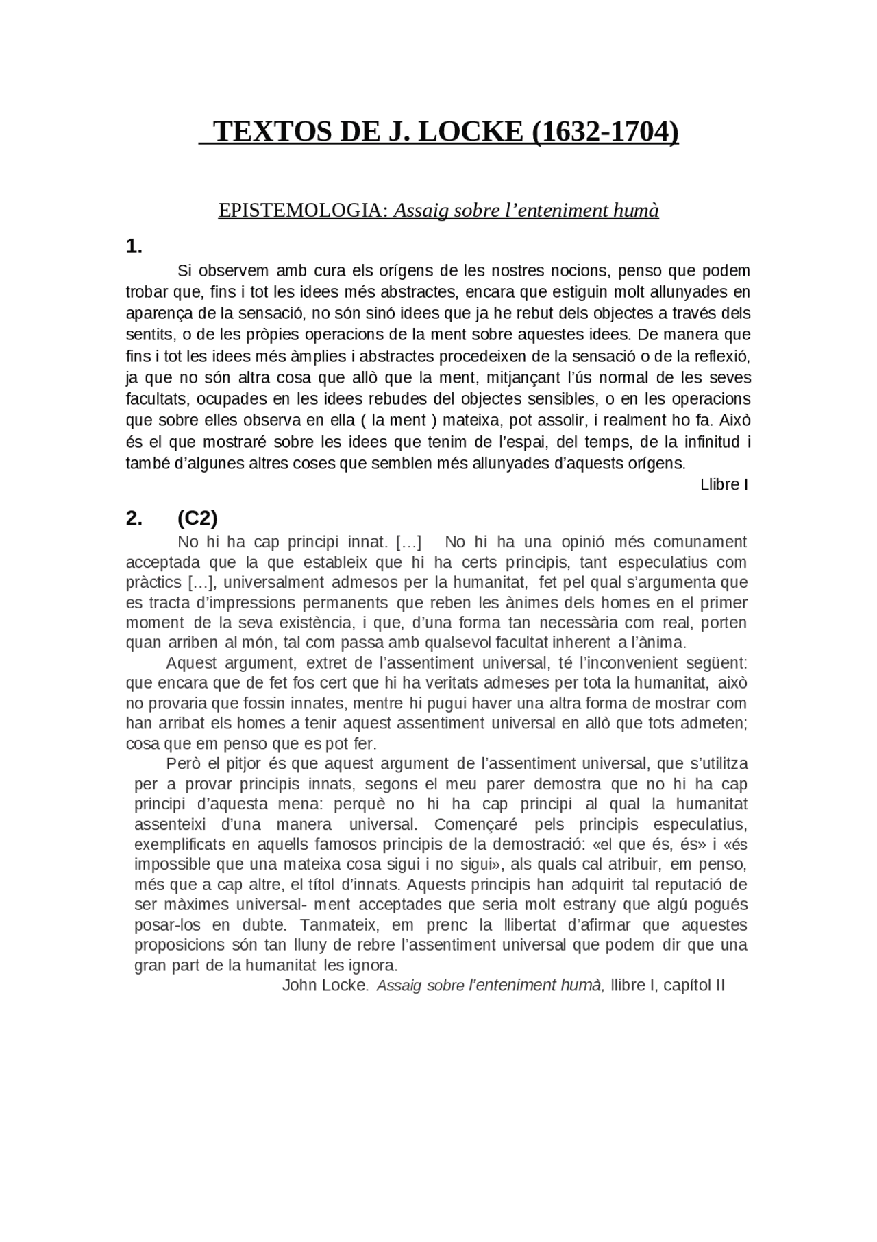 Los Textos De Locke Resúmenes De Filosofía Docsity