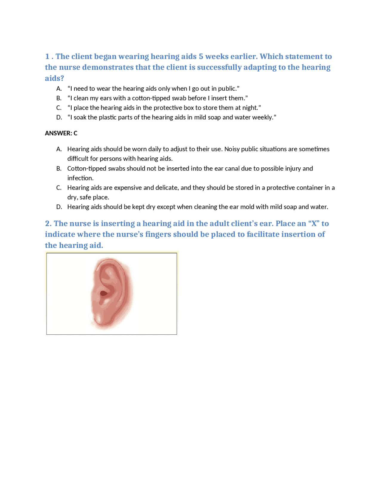 Basic Care and Comfort Practice NCLEX Questions and Answer | Exams ...