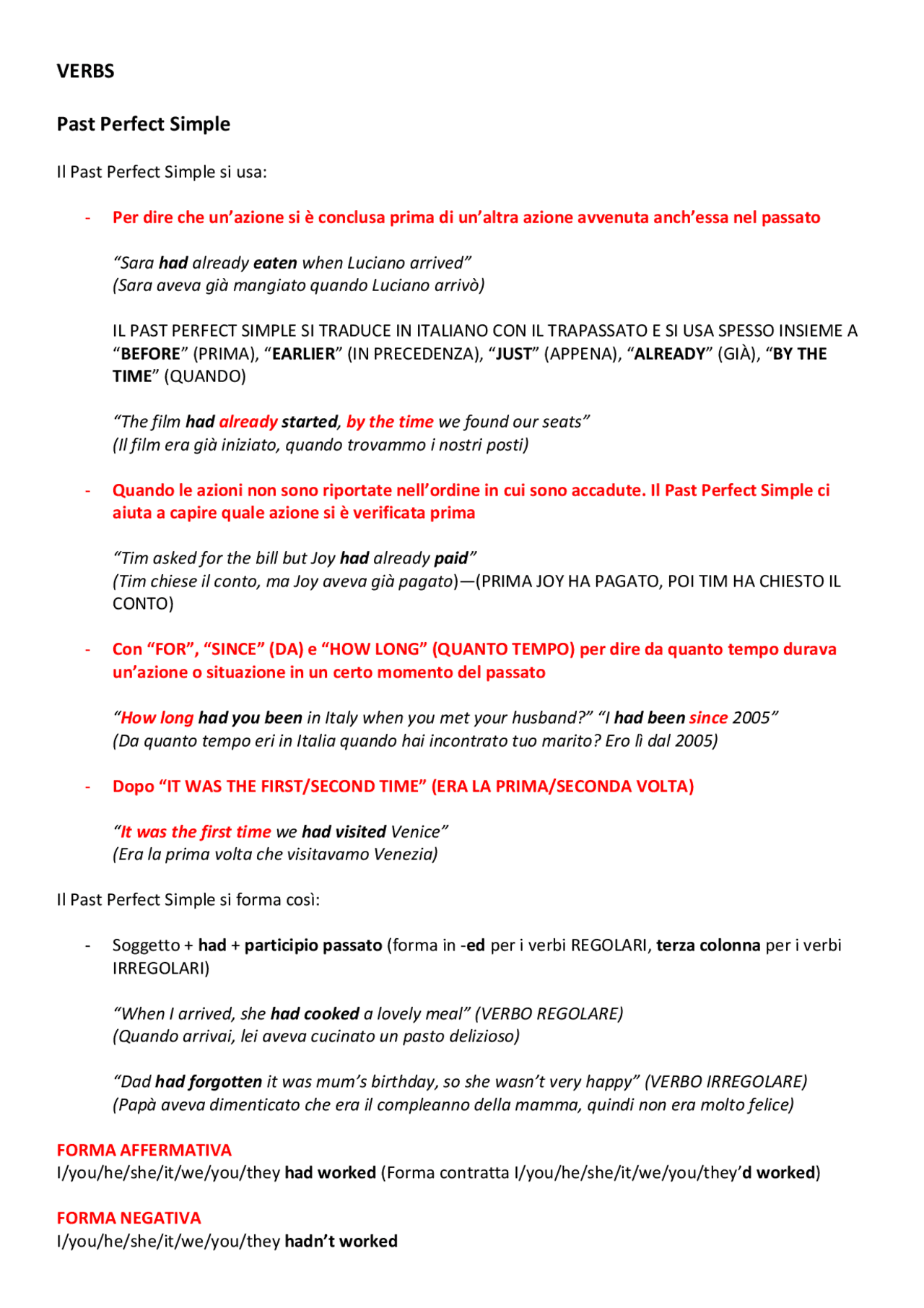 PAST PERFECT SIMPLE + PAST PERFECT CONTINUOUS | Schemi e mappe ...