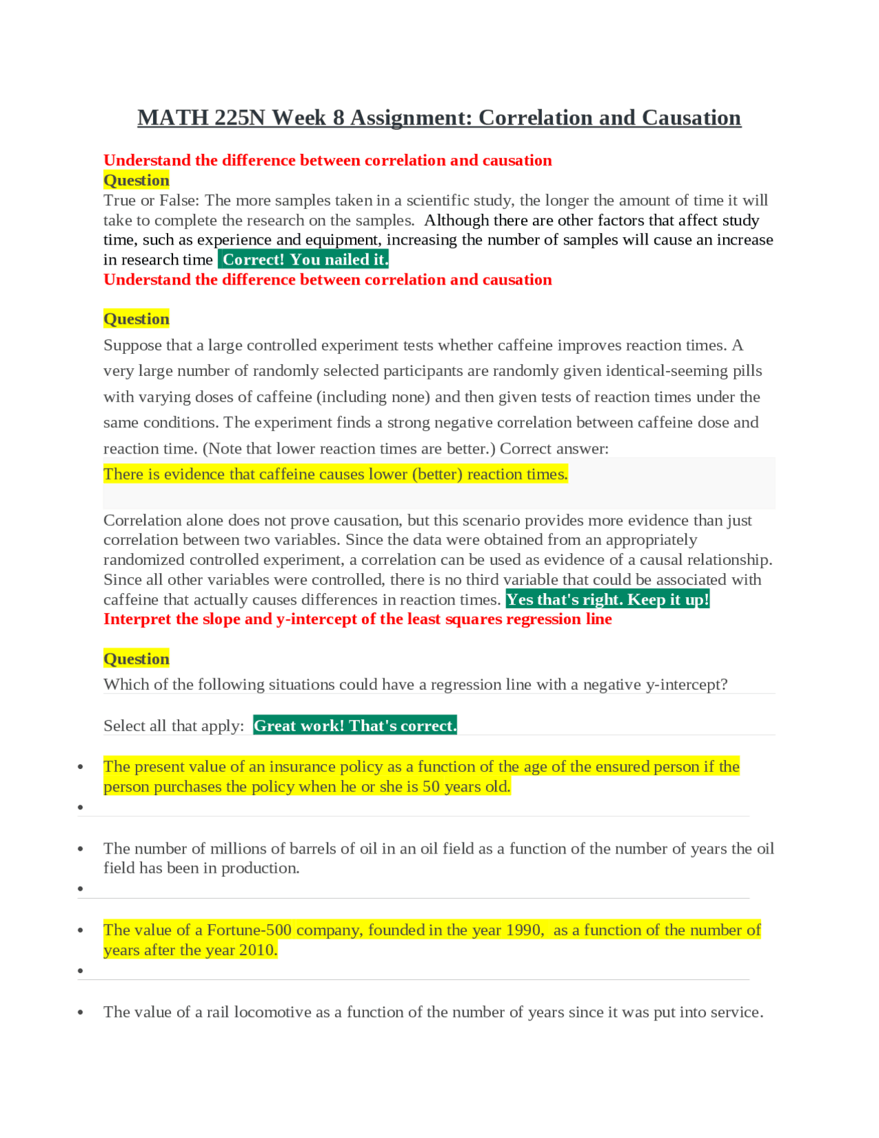 MATH 225N Week 8 Assignment Questions and Answers | Exams Nursing | Docsity
