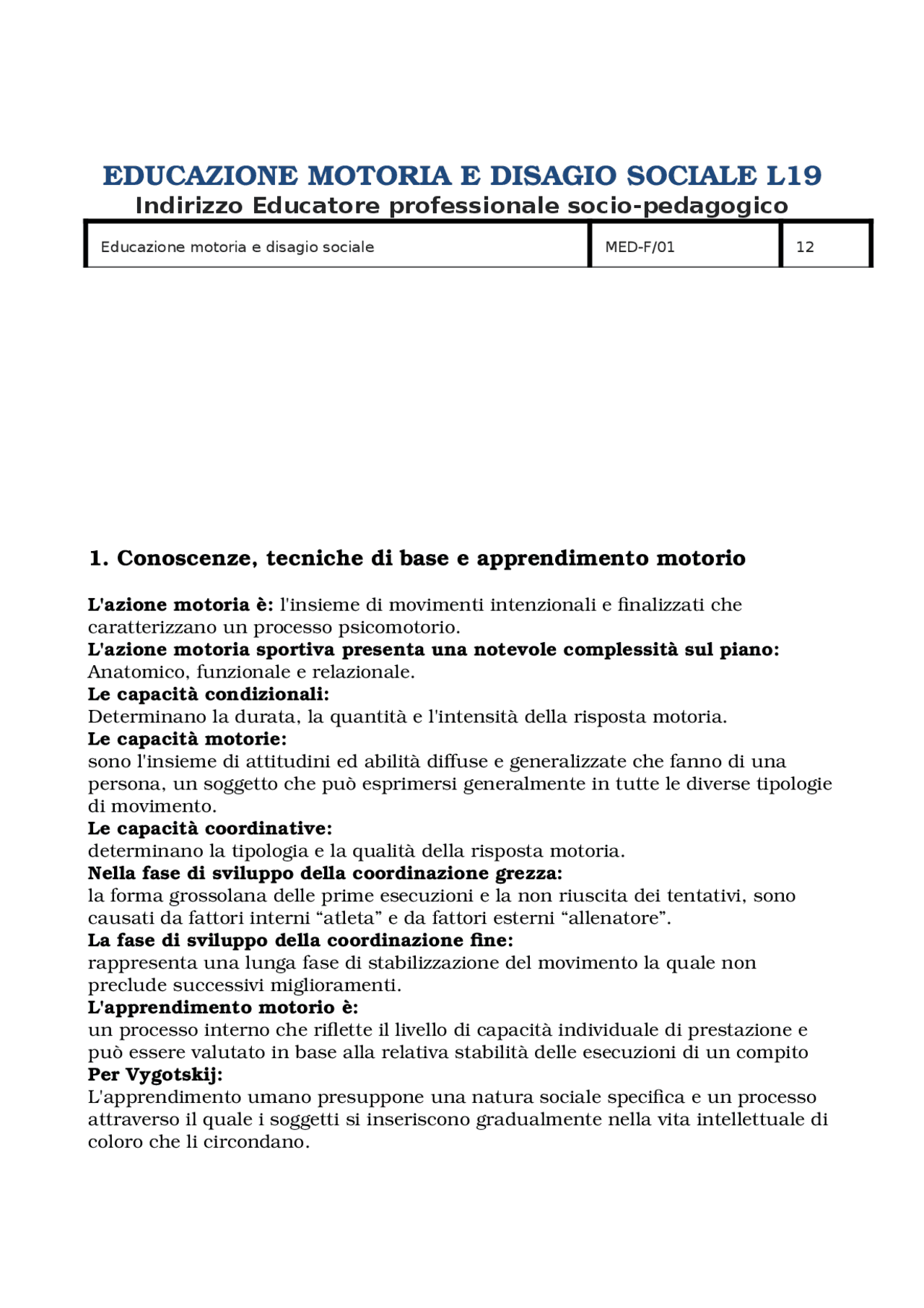 Educazione motoria e disagio sociale L19 Ed. Prof. Socio-Pedagogico ...