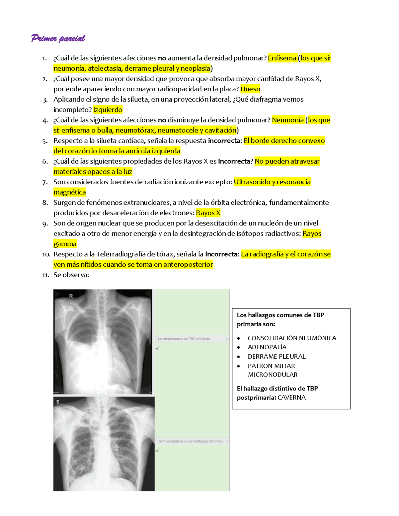 Repaso de radiología básica | Exámenes de Radiología | Docsity