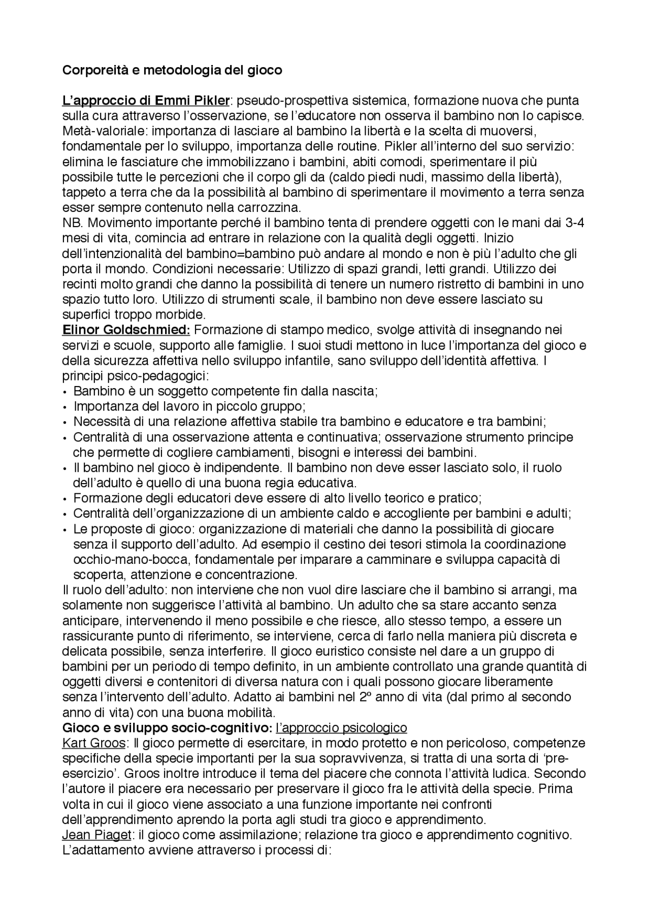 Educazione Alla Corporeità E Metodologia Del Gioco Appunti Di