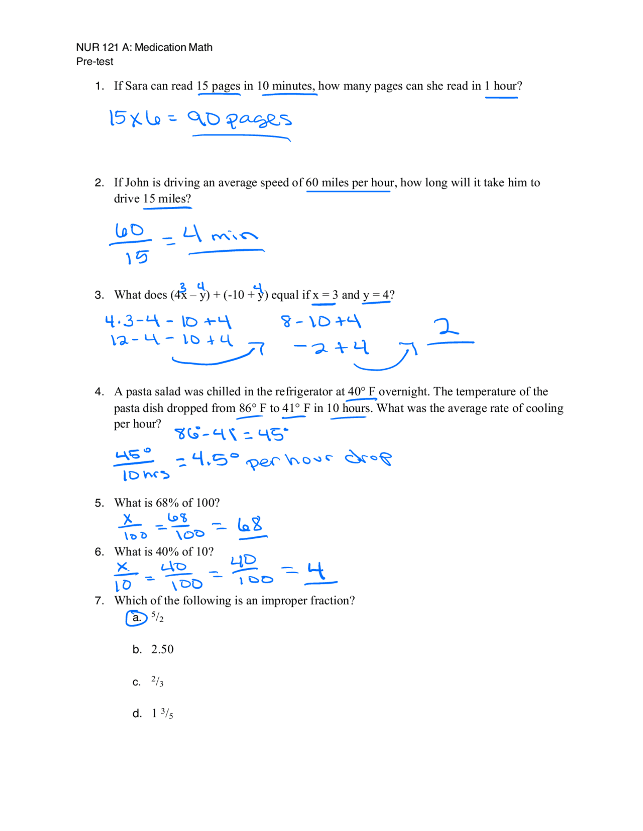 Nur 121a Medication Math Questions And Answers Exams Nursing Docsity