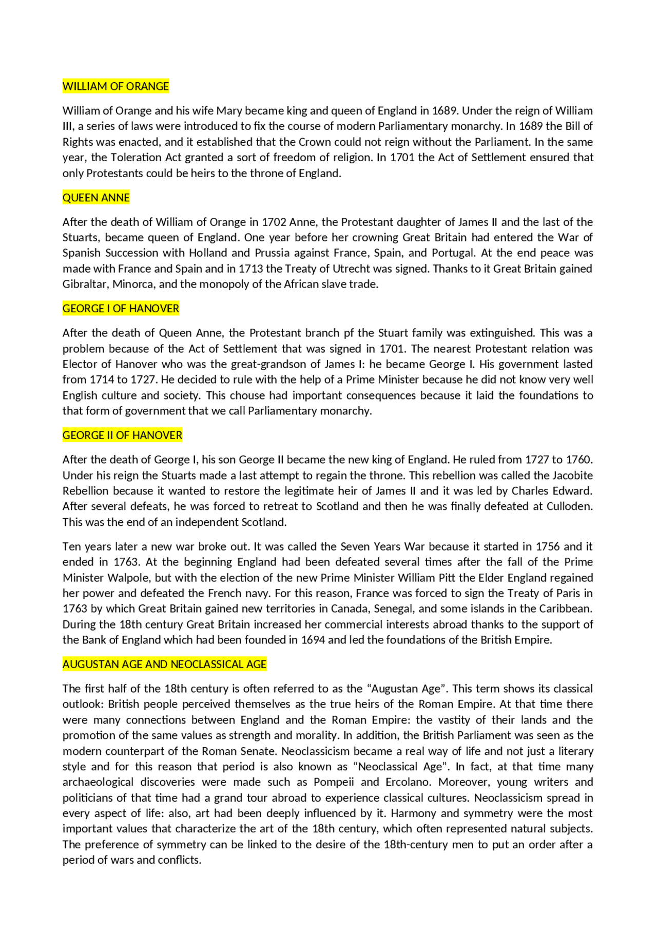 THE 18th CENTURY - short presentation | Appunti di Inglese | Docsity