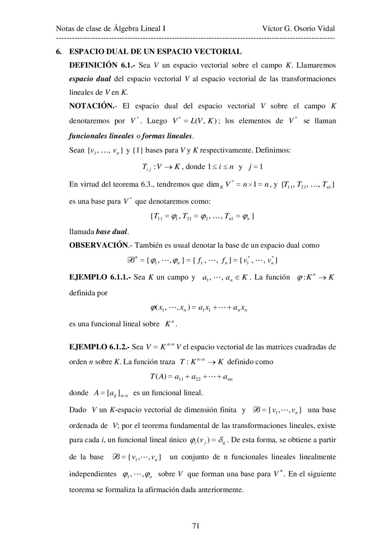 Espacio dual - Algebra Lineal | Diapositivas de Álgebra Lineal | Docsity