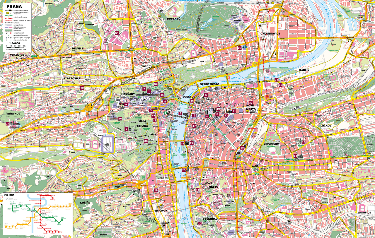Mapa de Praga (República Checa) donde se ven, representan y localizan ...
