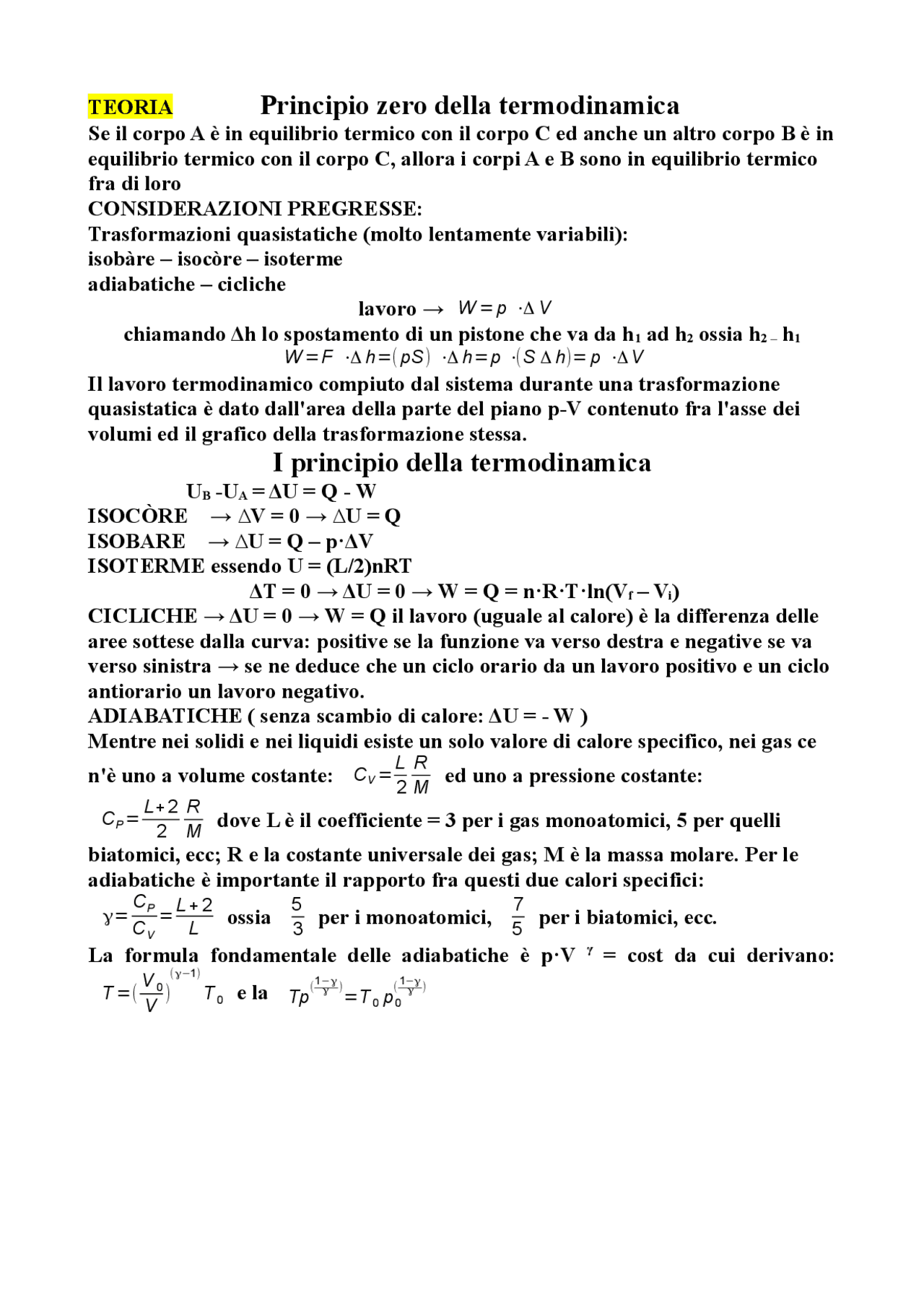 Termodinamica esercizi | Esercizi di Fisica | Docsity