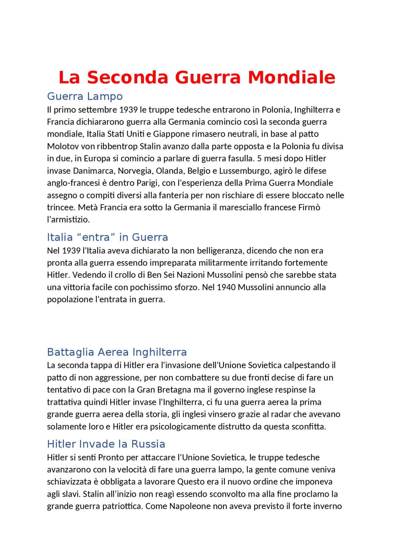 Seconda Guerra Mondiale Schemi E Mappe Concettuali Di Storia Docsity