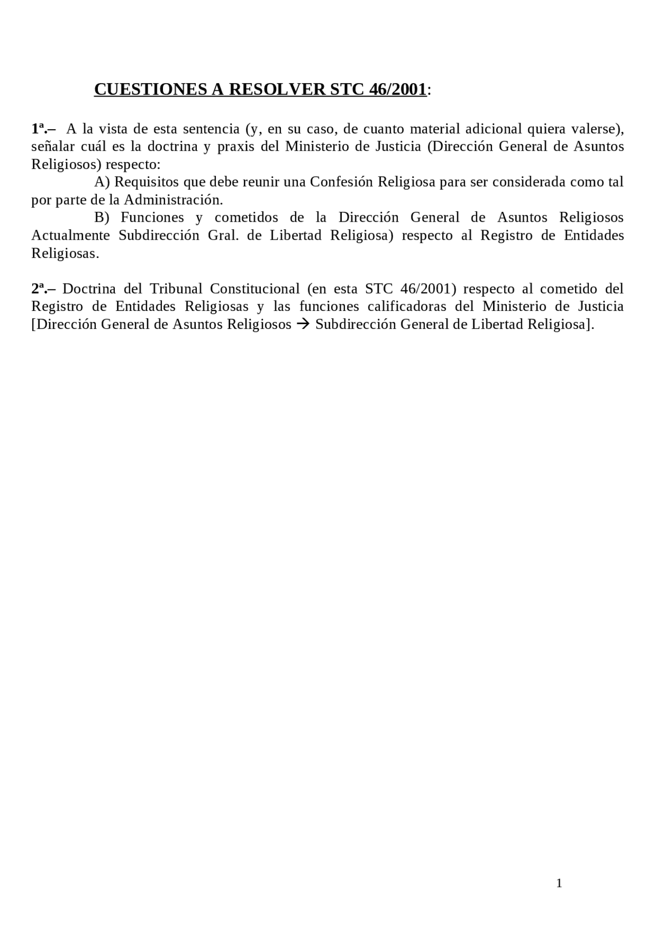 Cuestiones Sentencia 462001 Ejercicios De Derecho Documental Docsity