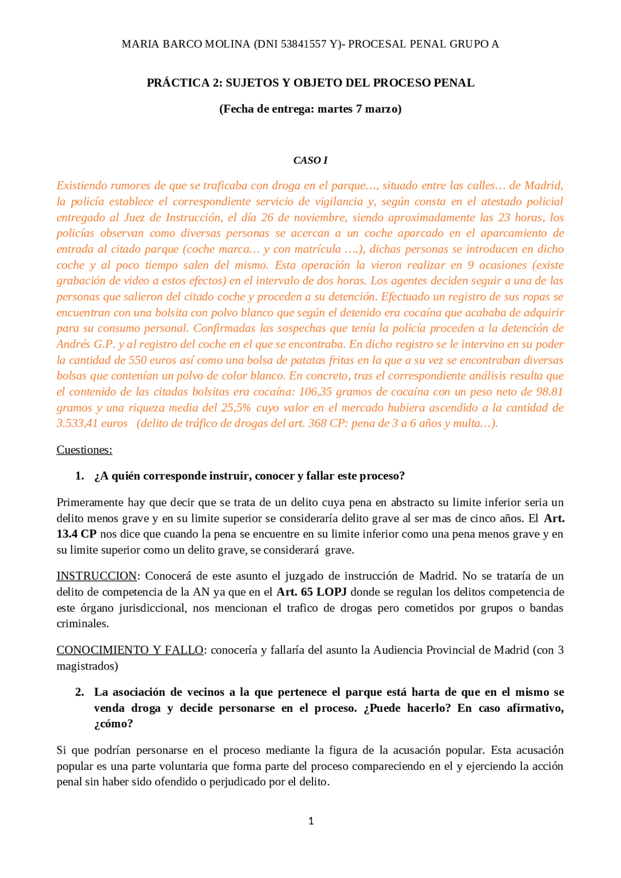 Practica 2 Derecho Procesal Penal Ejercicios De Derecho Procesal